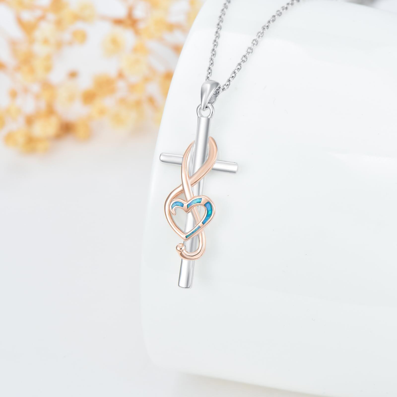 Wholesale Sterling Silver Opal Musical Note Cross Pendant Necklace for ...